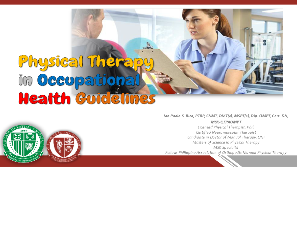 Occupational Health Physical Therapy Guidelines 45042701: Essential ...