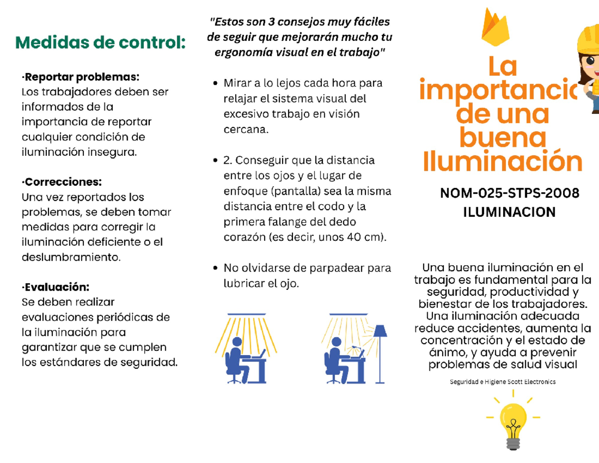 Tríptico NOM 025 STPS: Mejora de la Ergonomía Visual y Seguridad - Studocu