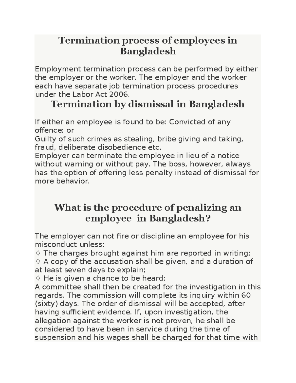 Termination Process of Employees in Bangladesh: Labor Law Overview ...