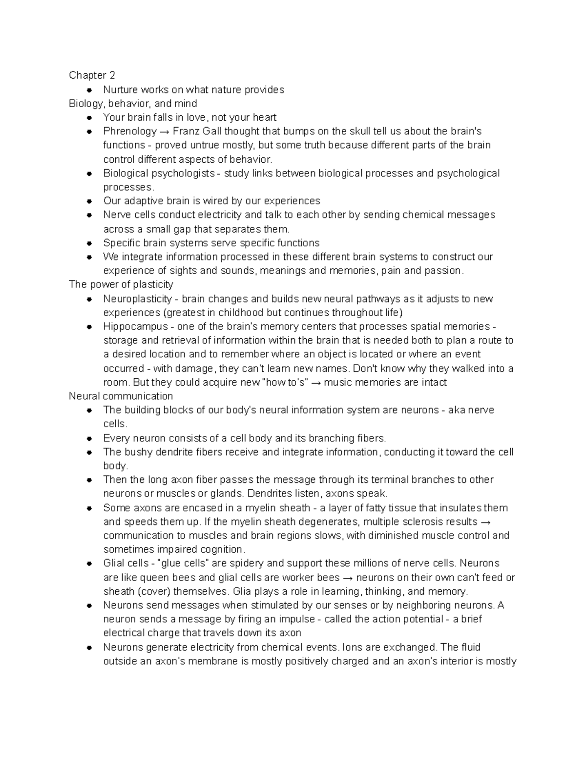 Psychology 111 Textbook Notes - Chapter 2: Brain and Neural Processes ...