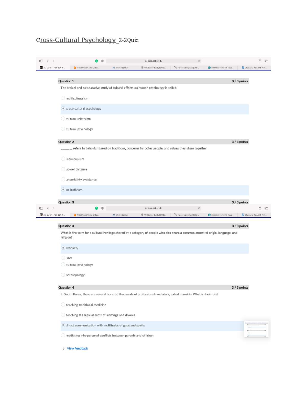Cross Cultural-quiz2-2 - 8 learn.snhu c Quiz MBS Direct: MS ...