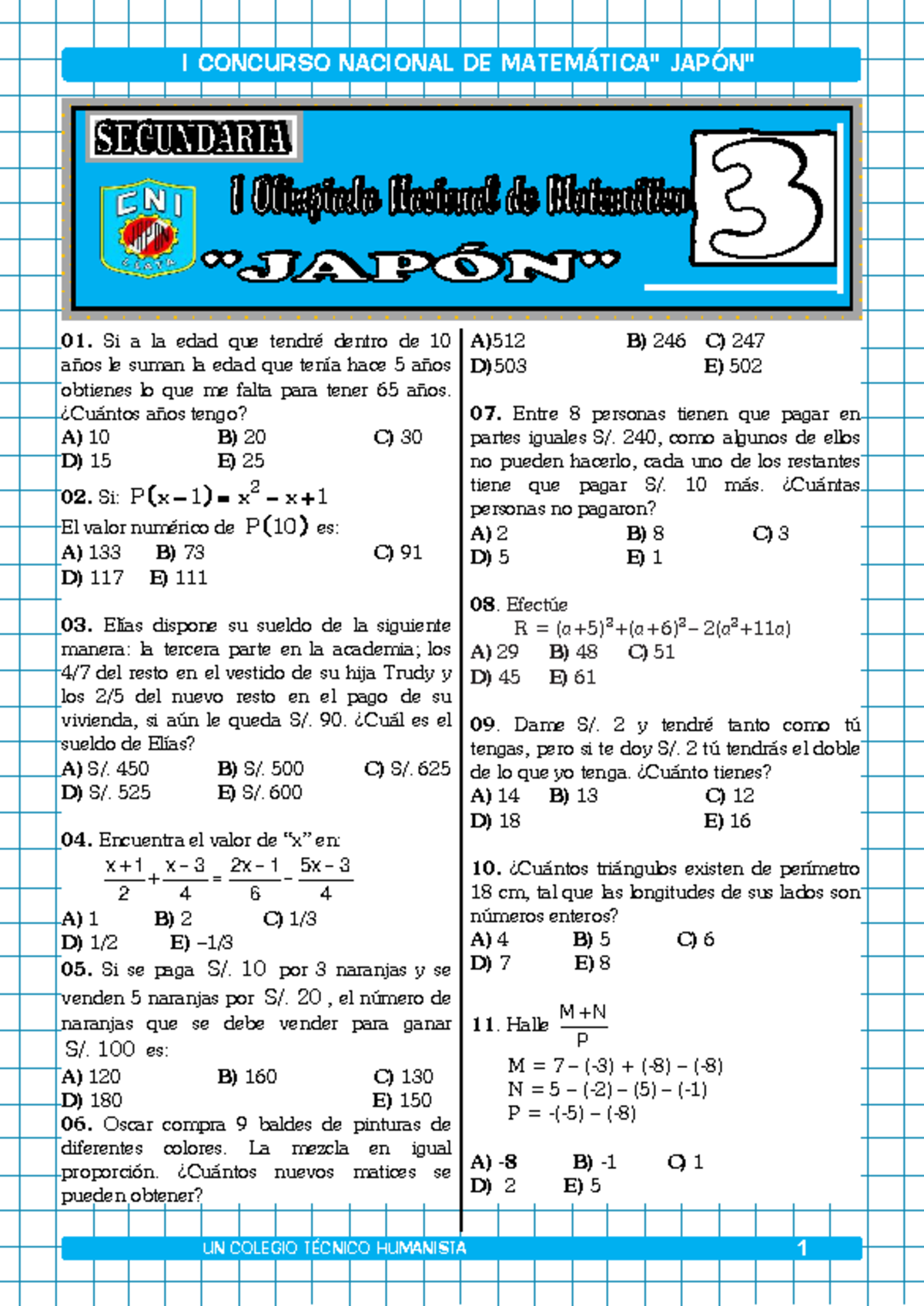 3° SEC - Concurso Nacional de Matemáticas: Ejercicios y Problemas - Studocu