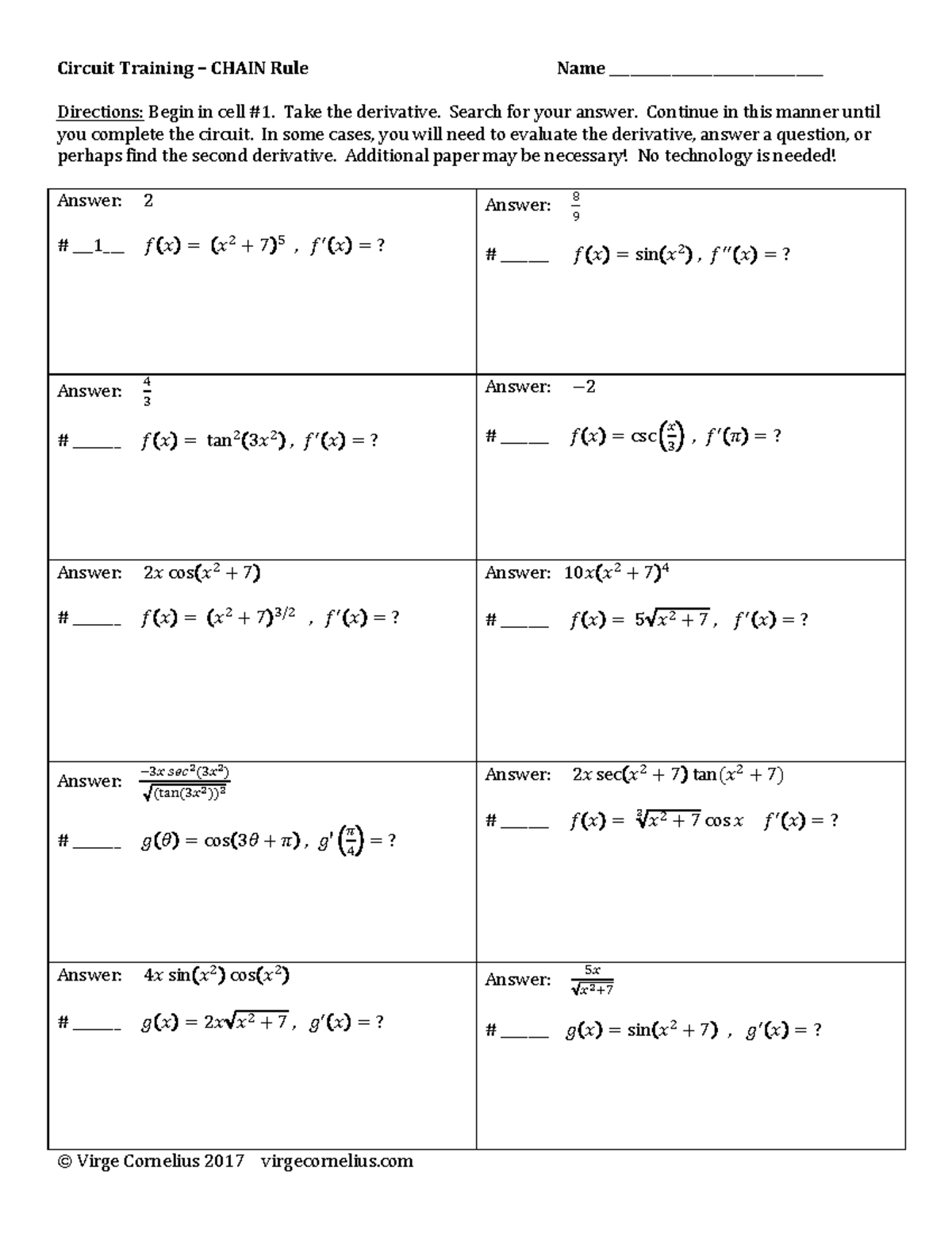 Circuit Training Chainrulecalculus-1 - Circuit Training – CHAIN Rule Name - Studocu