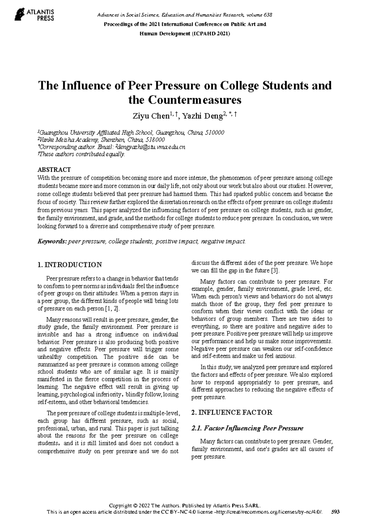 125969498 - Peer Pressure Effects on College Students: A Review - Studocu