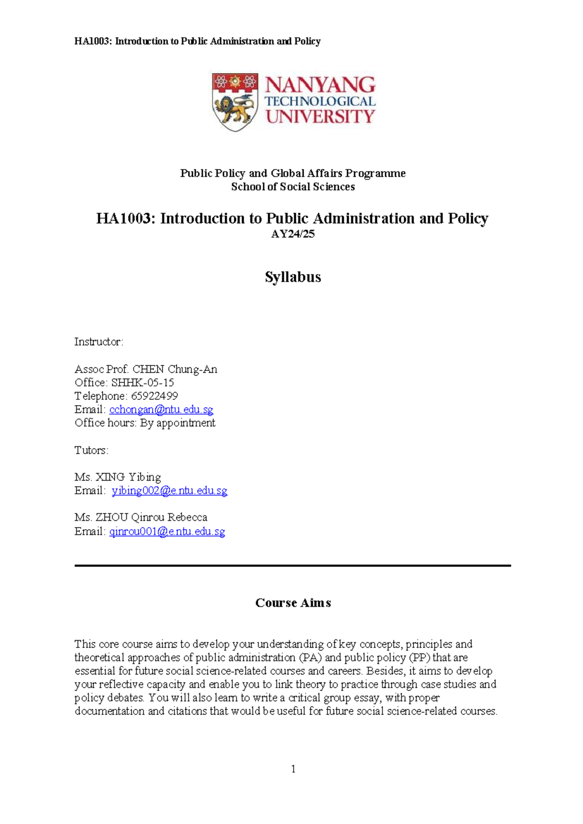 HA1003: Introduction to Public Administration and Policy Syllabus (2025 ...