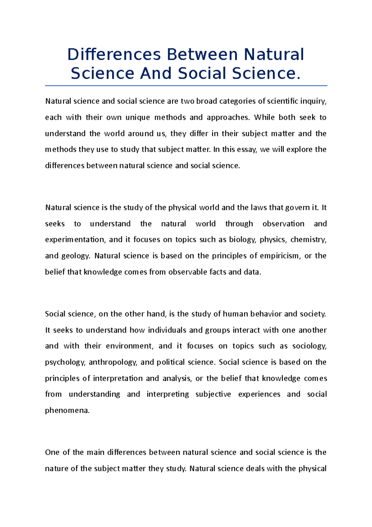 Comparative Study of Natural Science and Social Science - Studocu