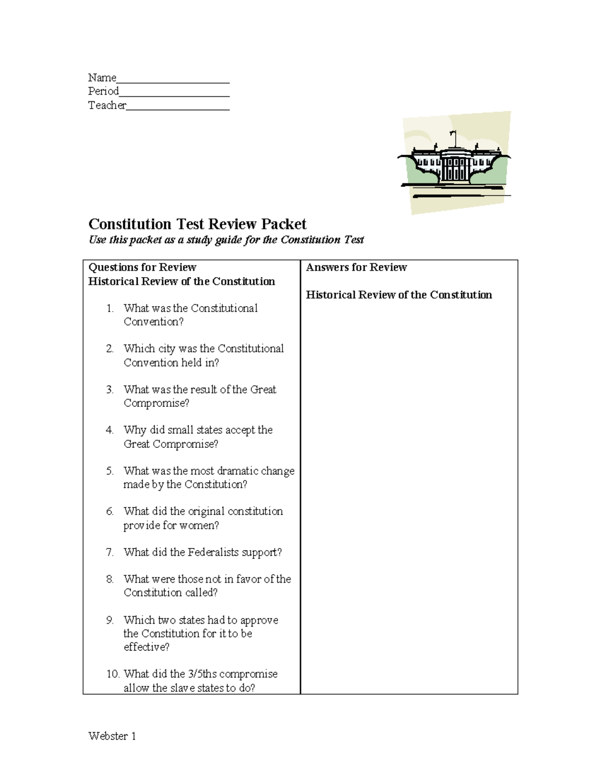 Constitution Review Packet for Test - Study Guide Notes - Studocu
