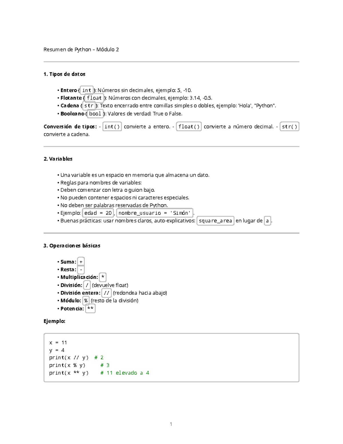 Resumen de Python Módulo 2: Tipos de Datos y Variables - Studocu