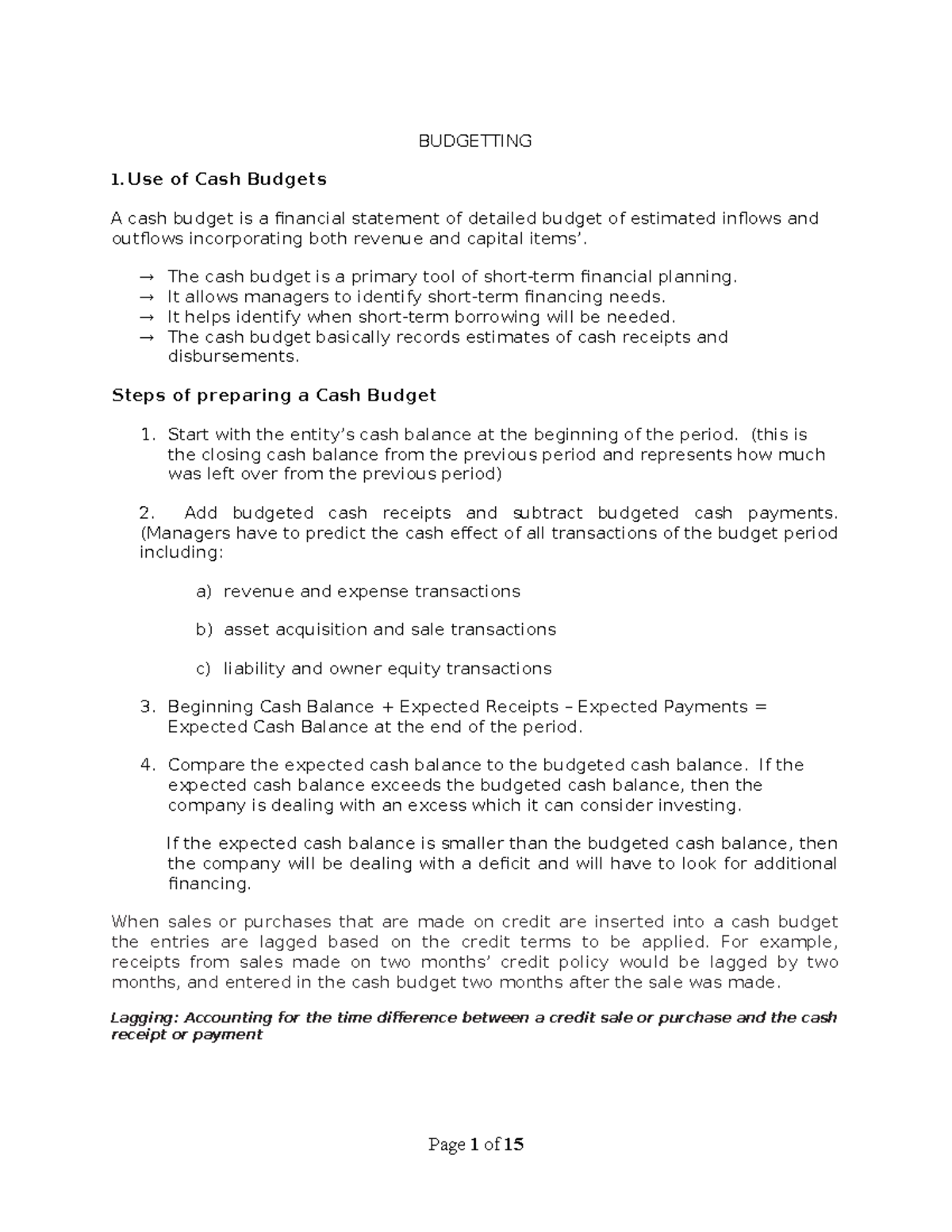 Lesson 9: Budgeting & Budgeting Techniques Overview - Studocu