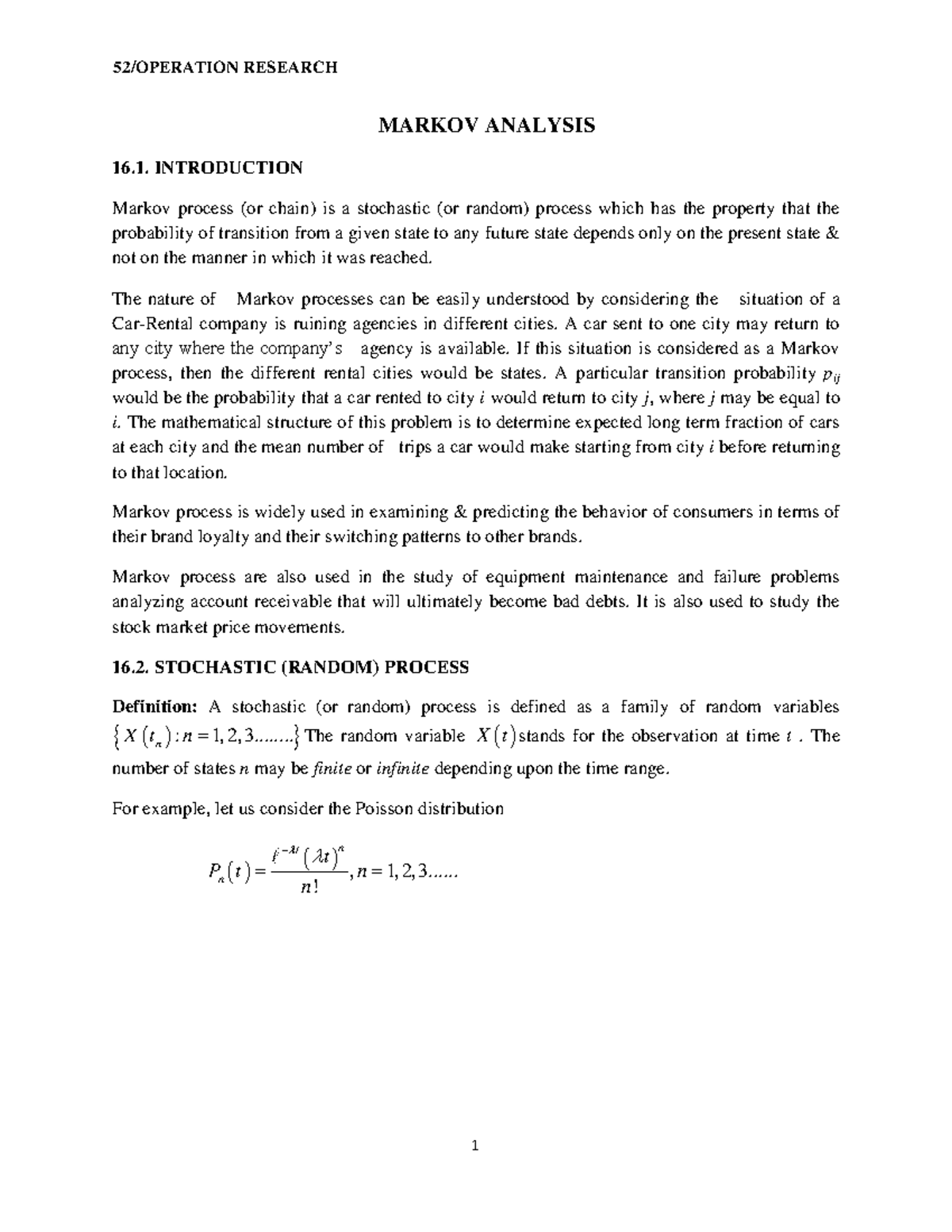 Markov Analysis in Operation Research (MATH 52) - Detailed Overview ...