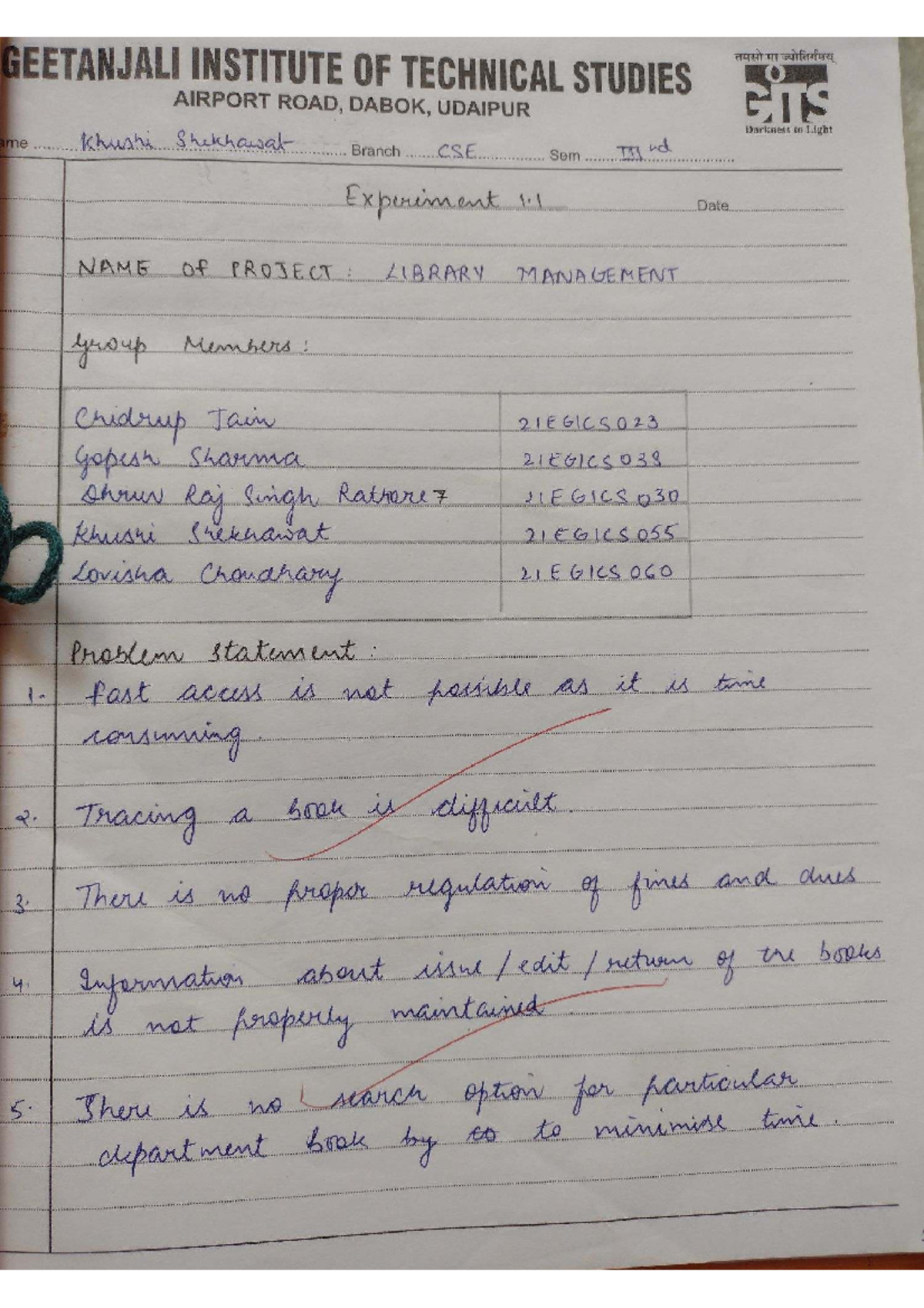 Library Management System Project Report - CSE Sem 2 - Studocu