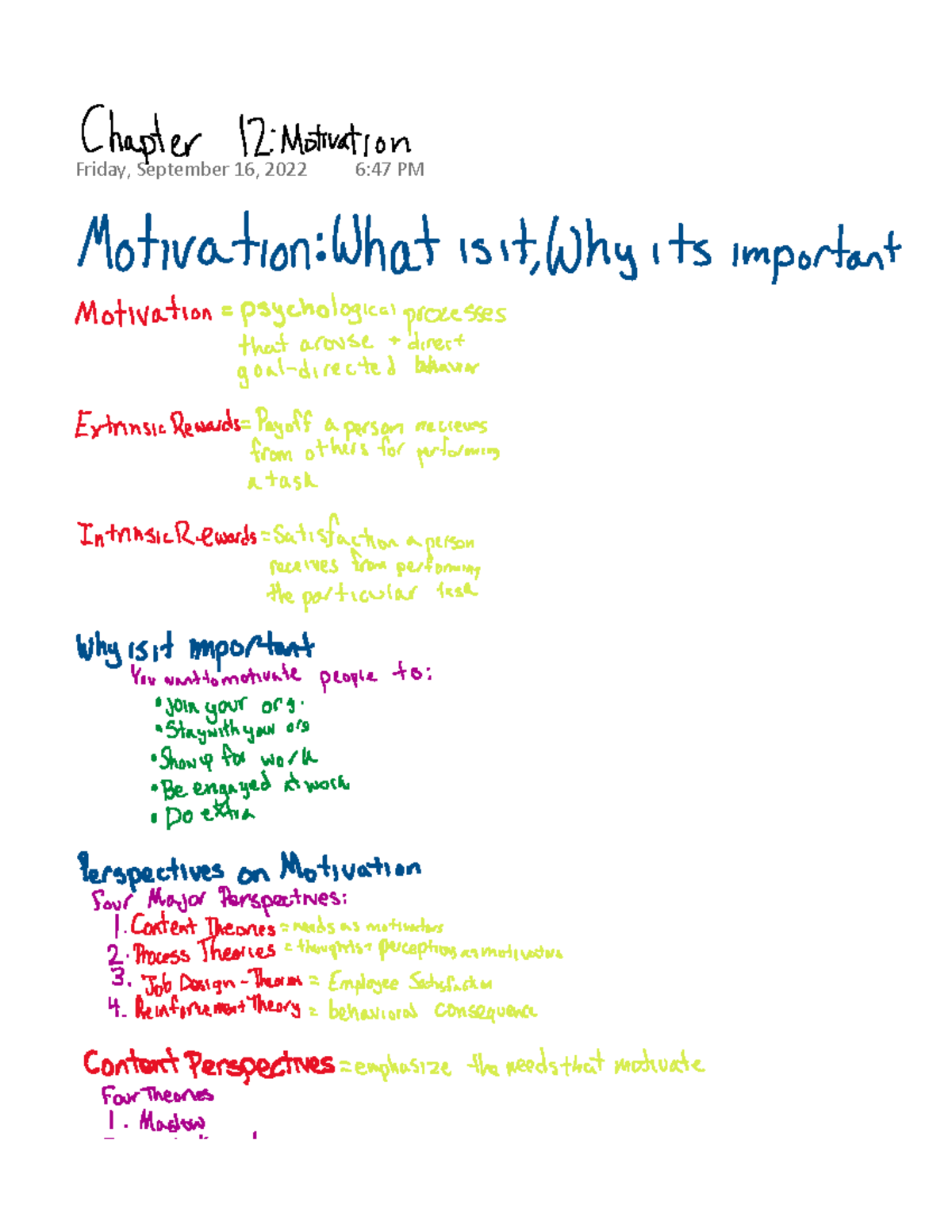 Principles of Management - Chapter 12 - Chapter 12: Motivation Friday ...