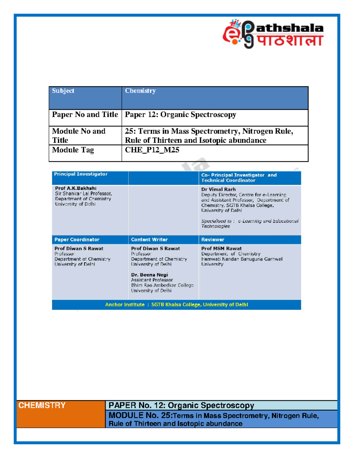 CHEMISTRY P12: Organic Spectroscopy - Mass Spectrometry Rules and ...
