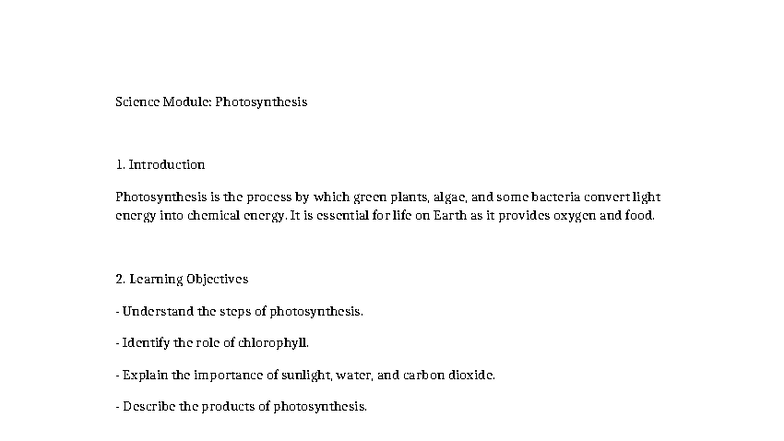 Science Module Photosynthesis - Science Module: Photosynthesis ...