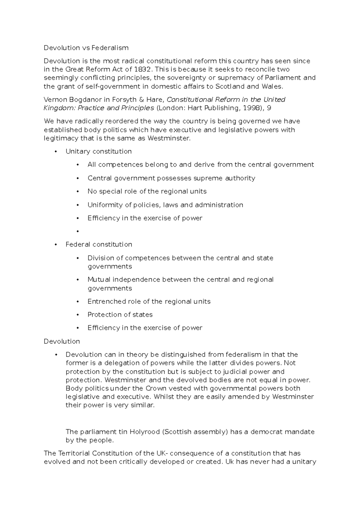 Devolution vs. Federalism: Analyzing UK Constitutional Reform Dynamics - Studocu
