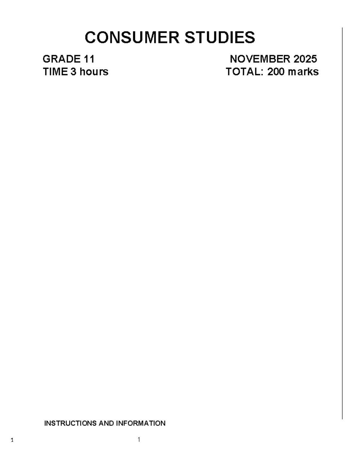 Consumer Studies Grade 11 November 2025 Exam Paper (3 Hours) - Studocu