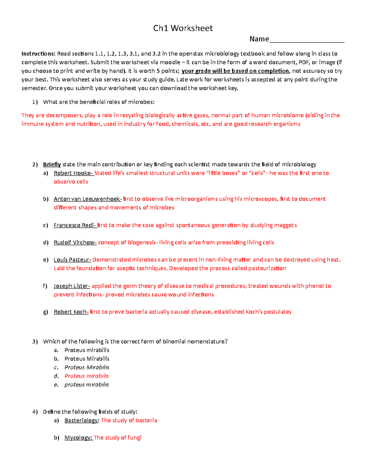 Ch1 worksheet Key - Chapter one review questions with answers to help ...