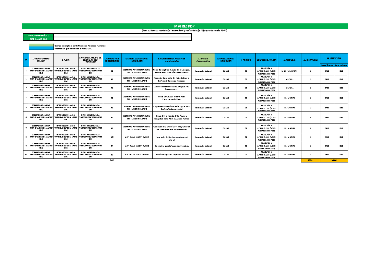 MATRIZ DE PLAN DE DESARROLLO DE PERSONAS DE SOCABAYA - MATRIZ PDP (Para su llenado leer la hoja ...