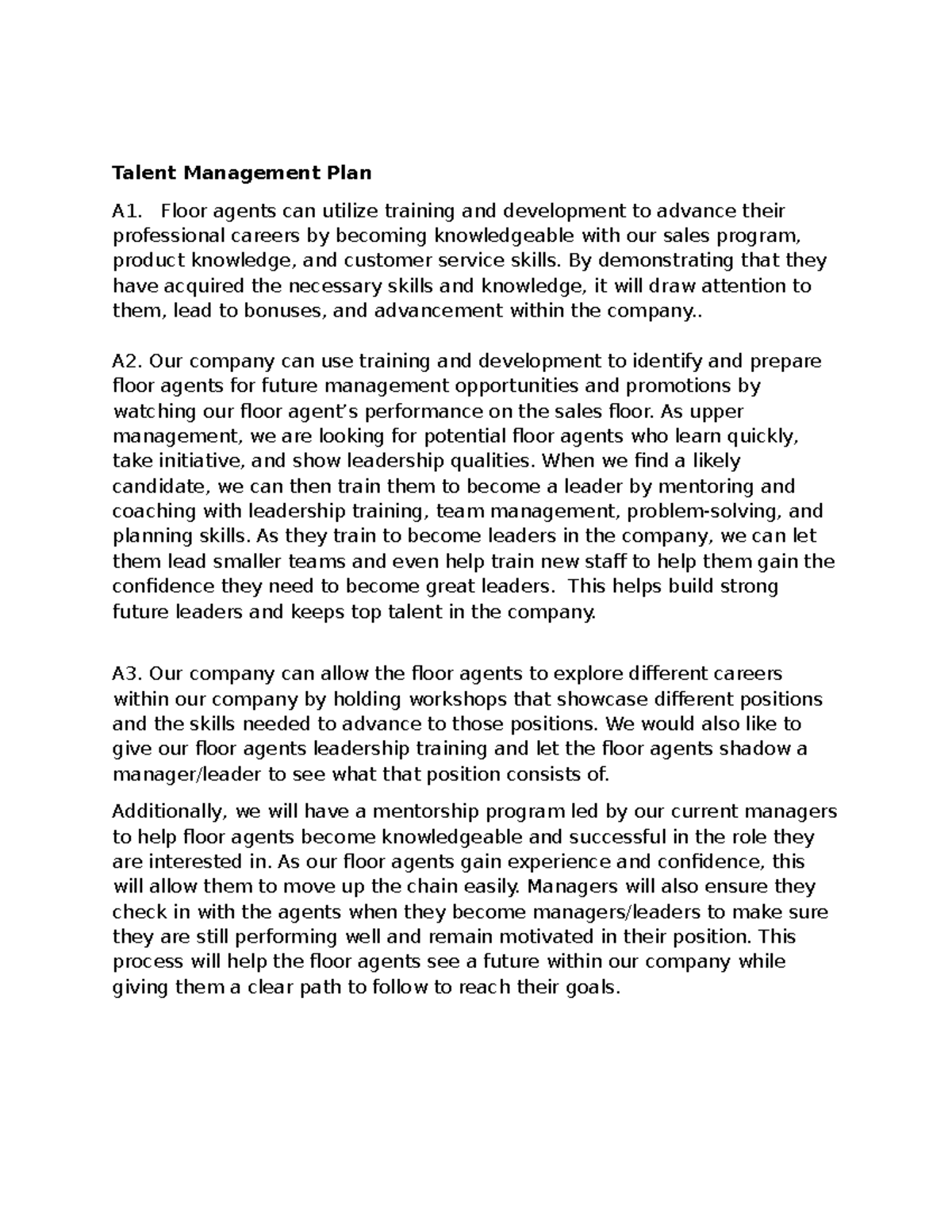 Talent Management Plan: Training & Development Strategies (D353) - Studocu