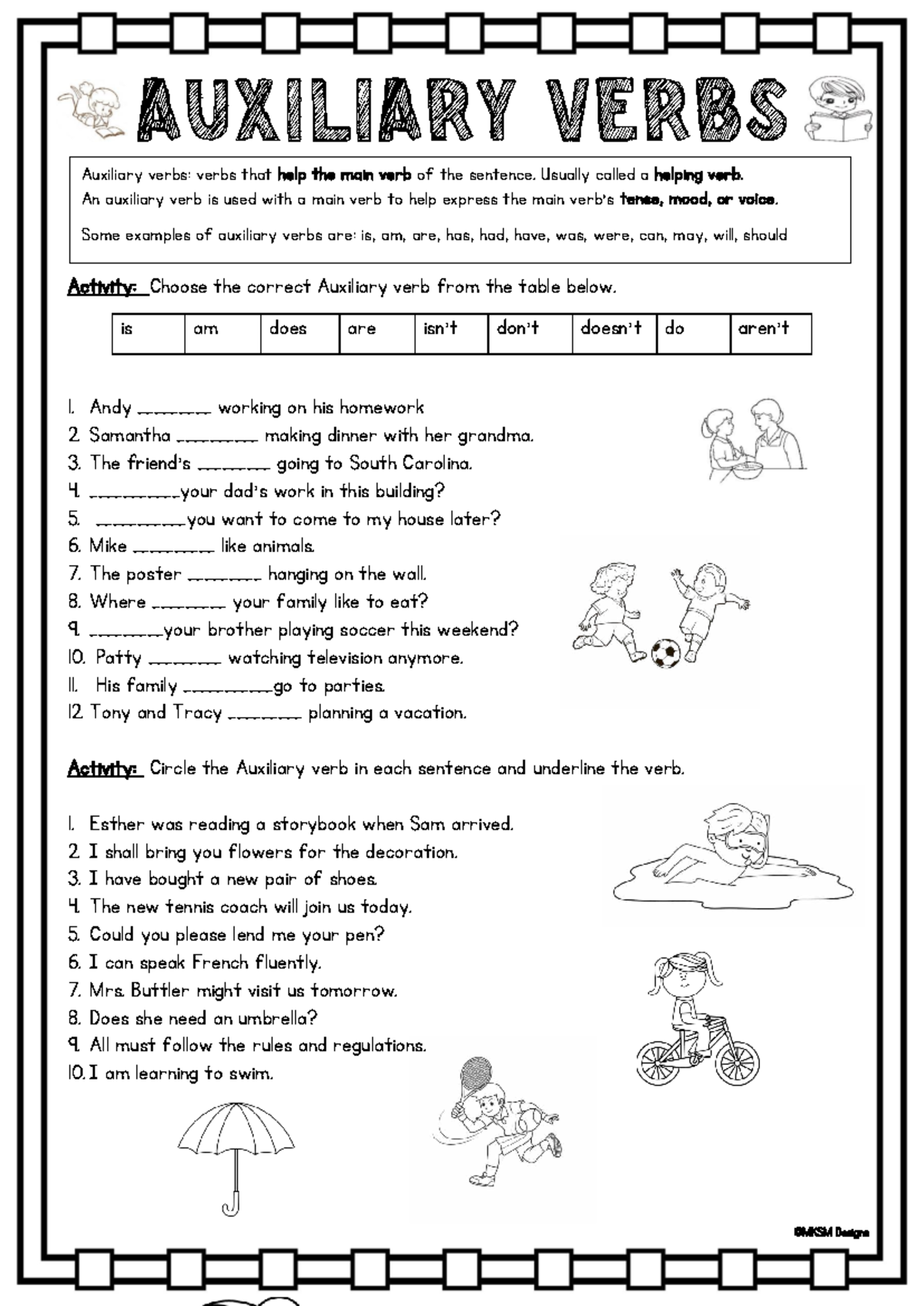 Auxiliary Verb Worksheet