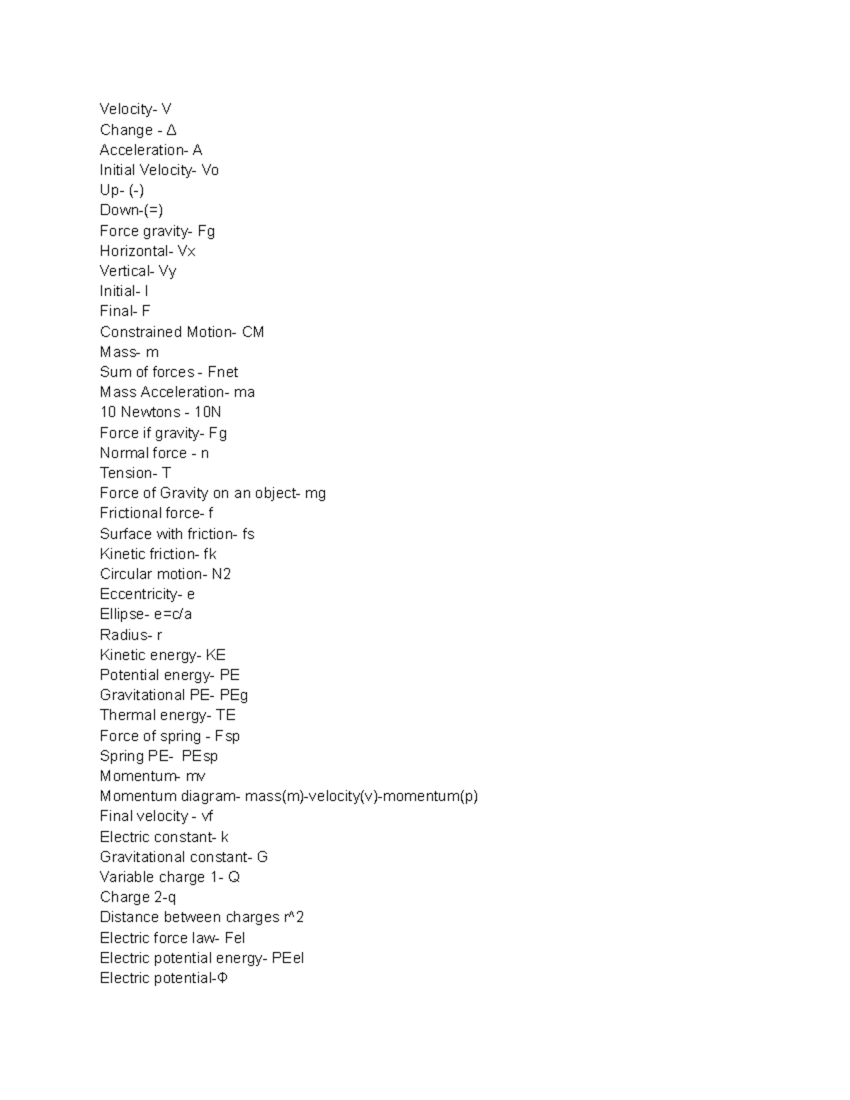 Physics Definitions: Key Concepts and Formulas - Studocu