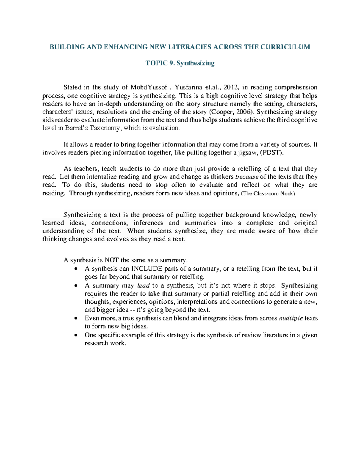 9. Synthesizing Strategies: Enhancing Reading Comprehension Skills ...