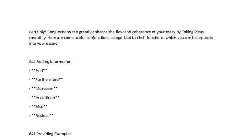 Conjunctions for Essay Flow - edSGA Guide - Studocu