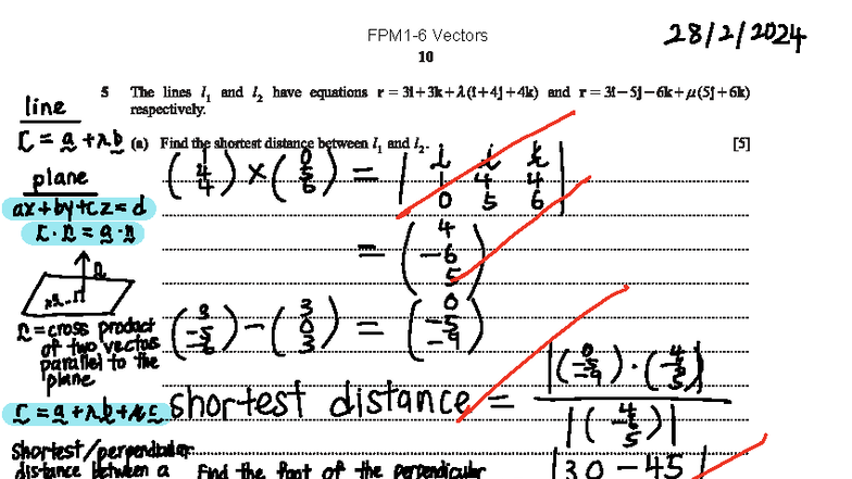 FPM1-6 Vectors: Shortest Distance and Perpendiculars Analysis - Studocu