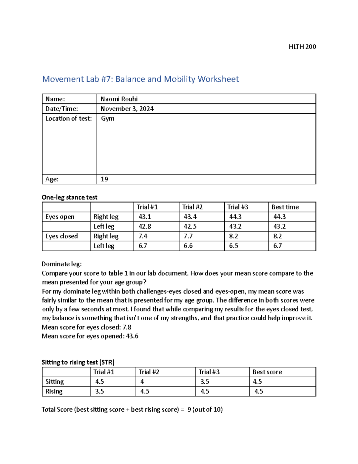 HLTH 200 Movement Lab #7: Balance and Mobility Worksheet - Studocu