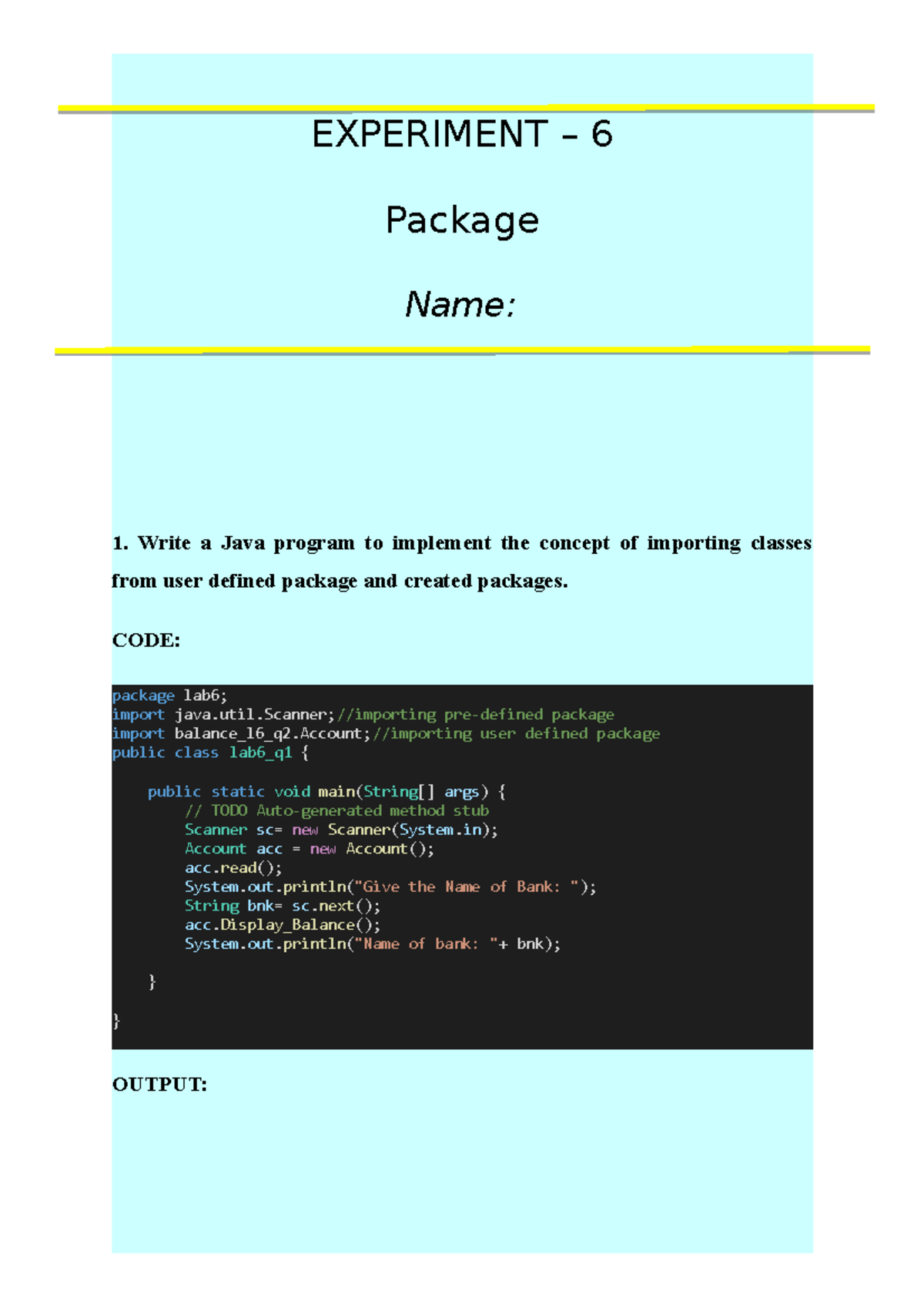 Lab 6 - Java Package Concepts and Implementation - Studocu