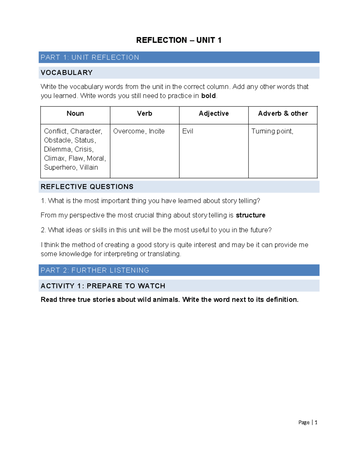 215086 D09215439 Lesson 1 Reflection & Vocabulary Notes - Studocu