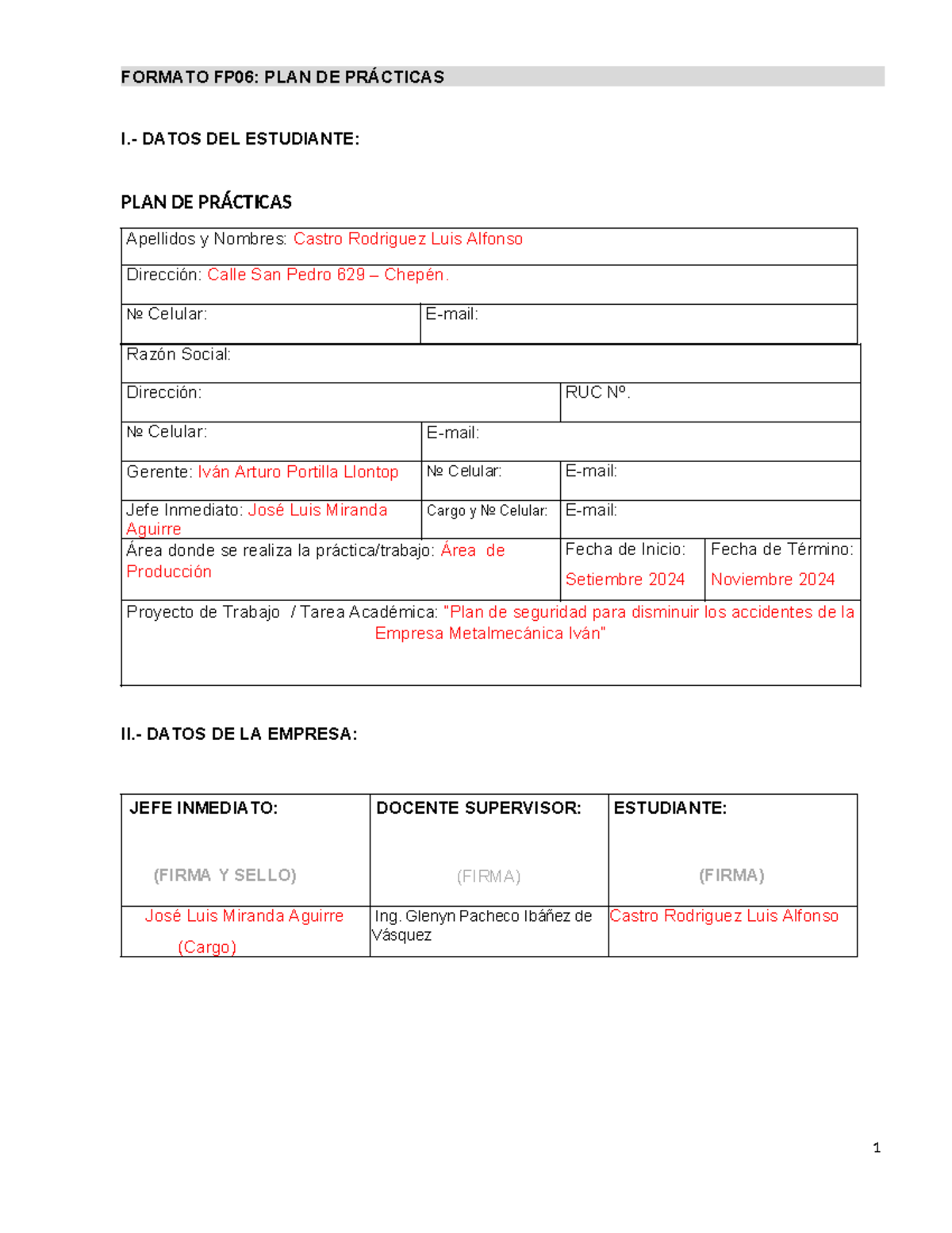 Modelo de plan de prácticas FP06: Castro Rodriguez Luis Alfonso - Studocu
