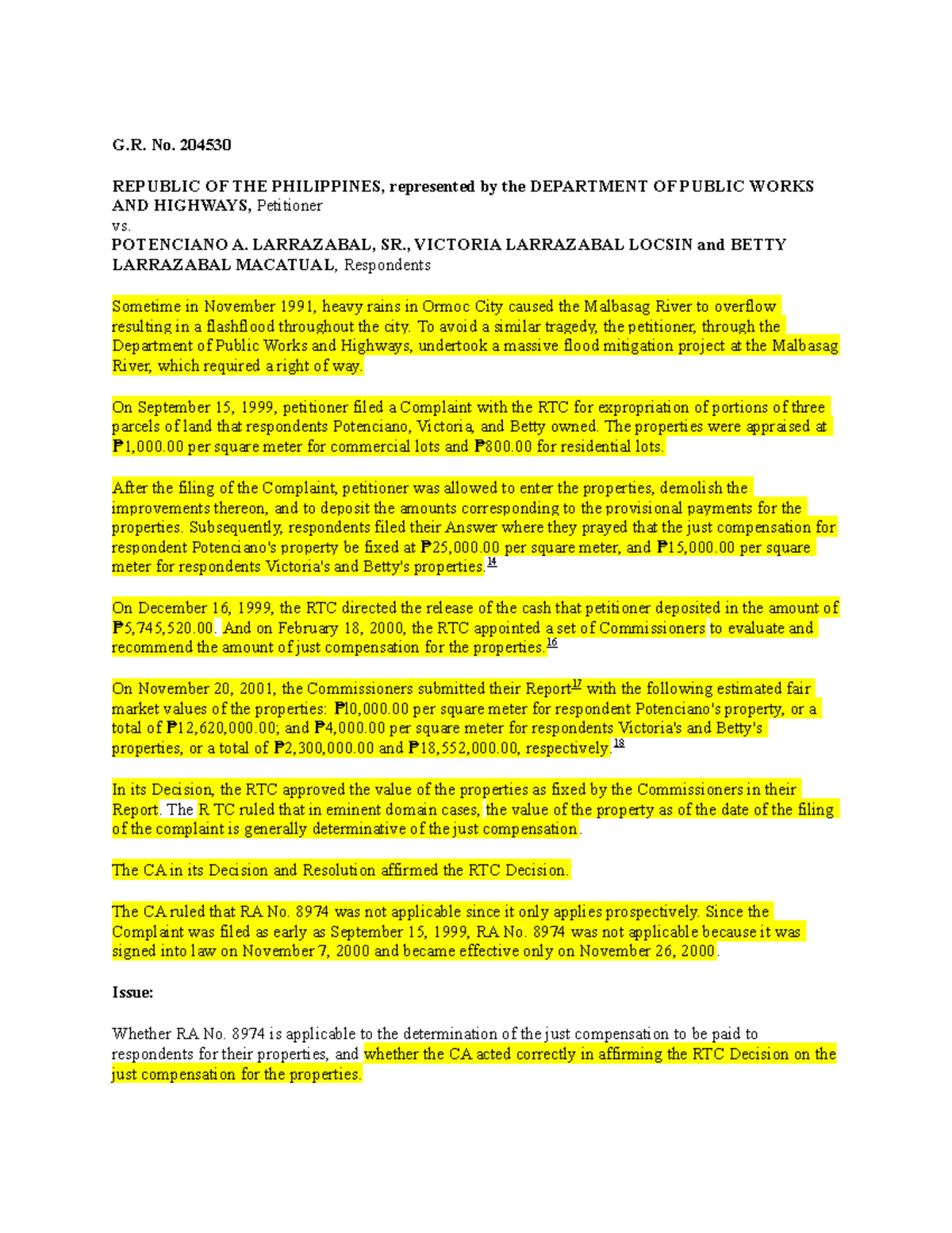 Case Digest - Just Compensation in Expropriation Cases G.R. No. 204530 ...