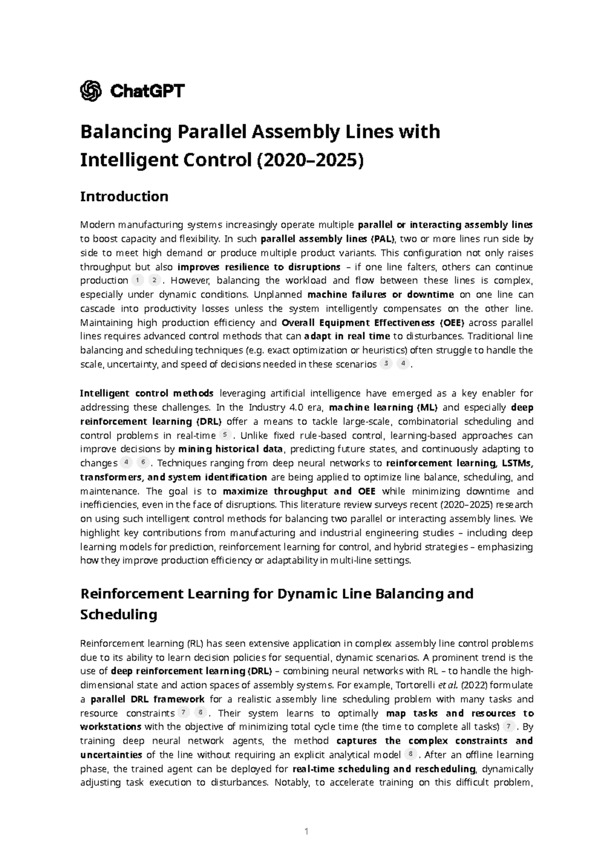 Balancing Parallel Assembly Lines: Intelligent Control Strategies (2020 ...