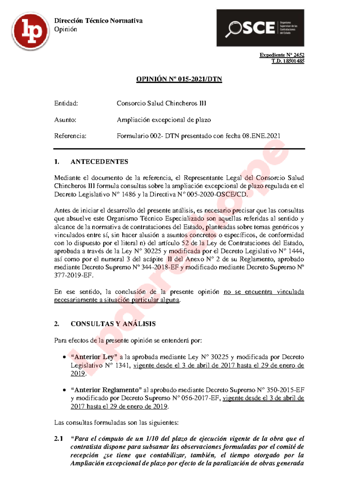 Opinión Técnica sobre Ampliación de Plazo - Expediente 2452 T.D ...