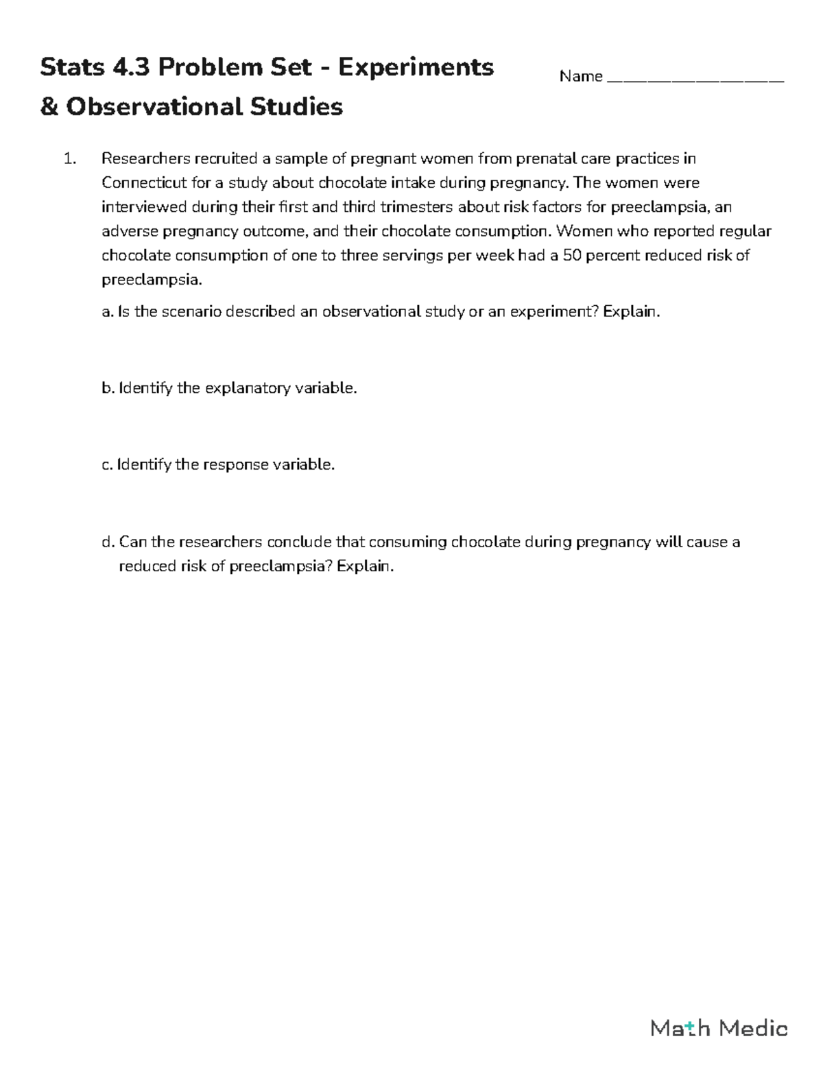 Stats 4.3 Problem Set: Analyzing Experiments & Observational Studies ...