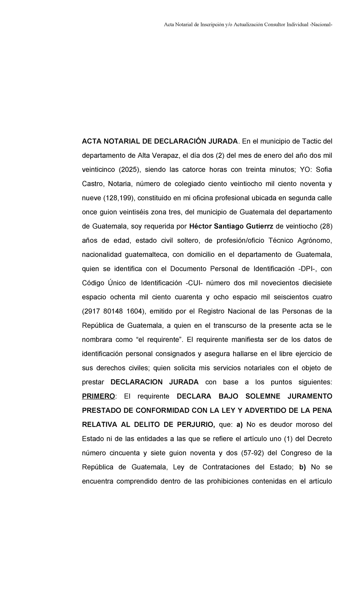 Modelo de Acta Notarial de Declaración Jurada - Tactic 2025 - Studocu