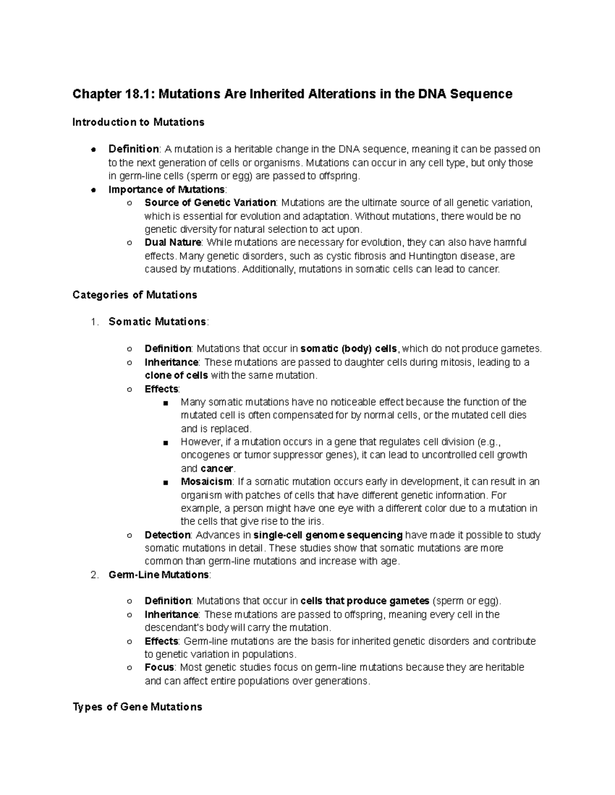 Bio 207: Chapter 18 - Inherited Mutations and Their Implications - Studocu