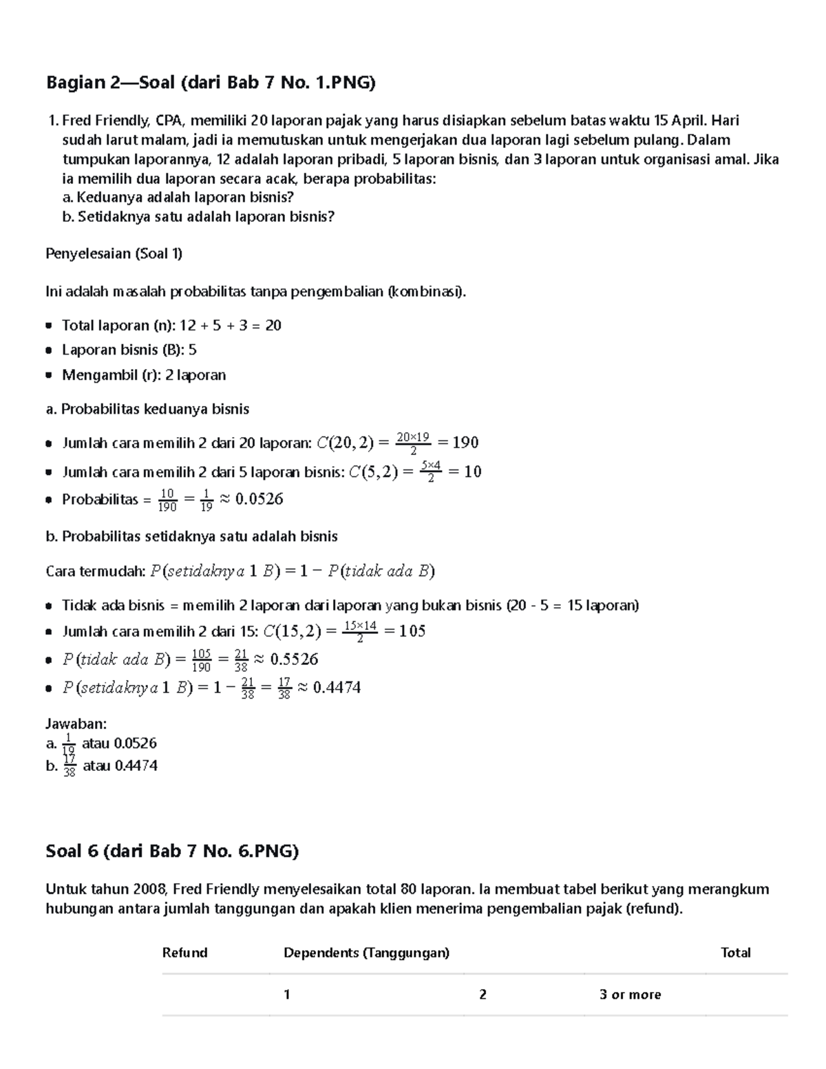 Tugas Probabilitas dan Tabel Kontingensi (Bab 7 & 9) - Studocu