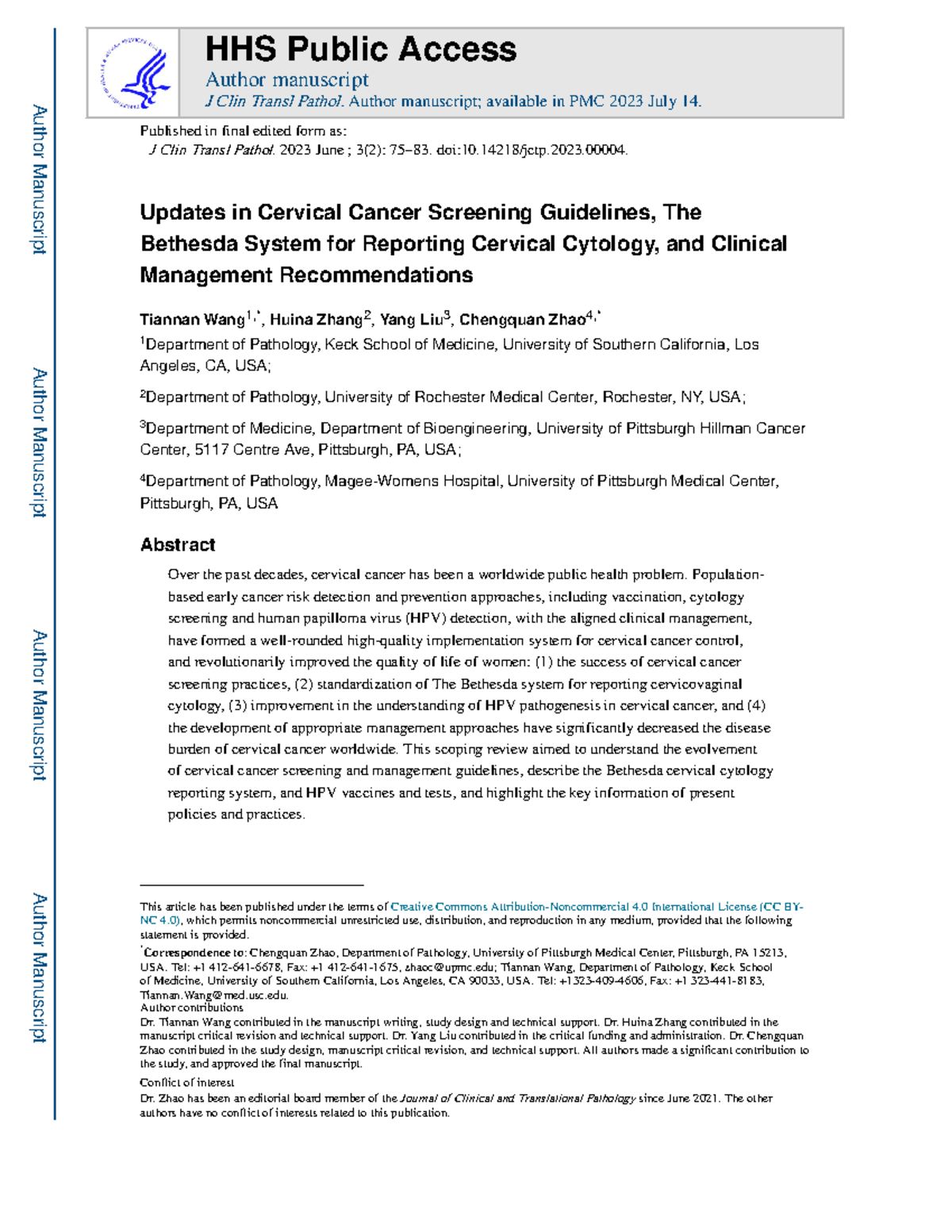 Updates in Cervical Cancer Screening Guidelines: The Bethesda System ...