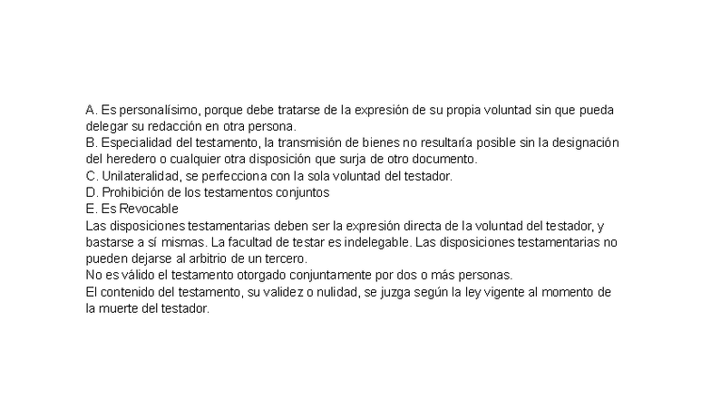 Carácter del Testamento: Aspectos Clave y Reglas Esenciales - Studocu