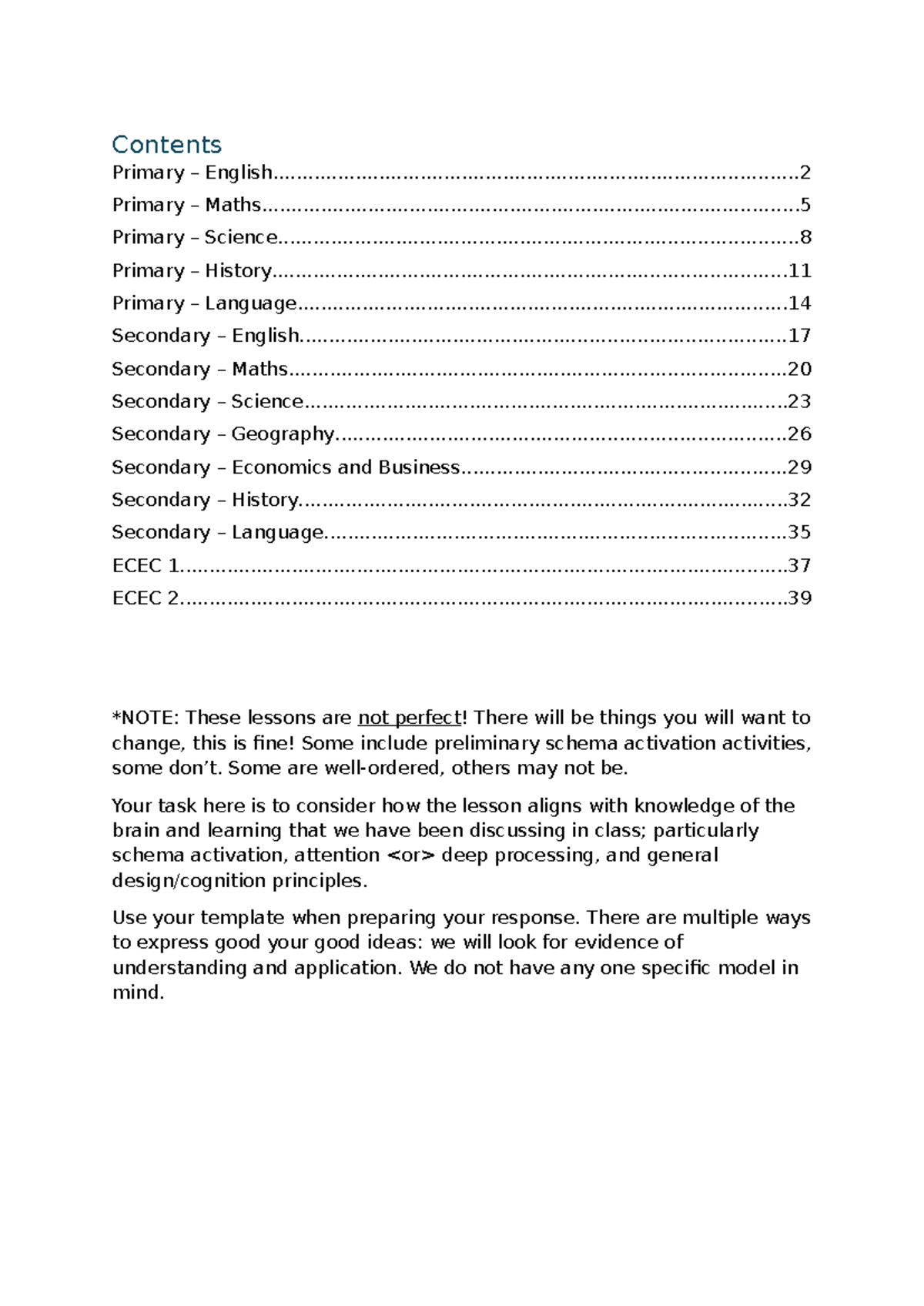 Comprehensive Lesson Plans for Primary and Secondary Education (ACARA ...