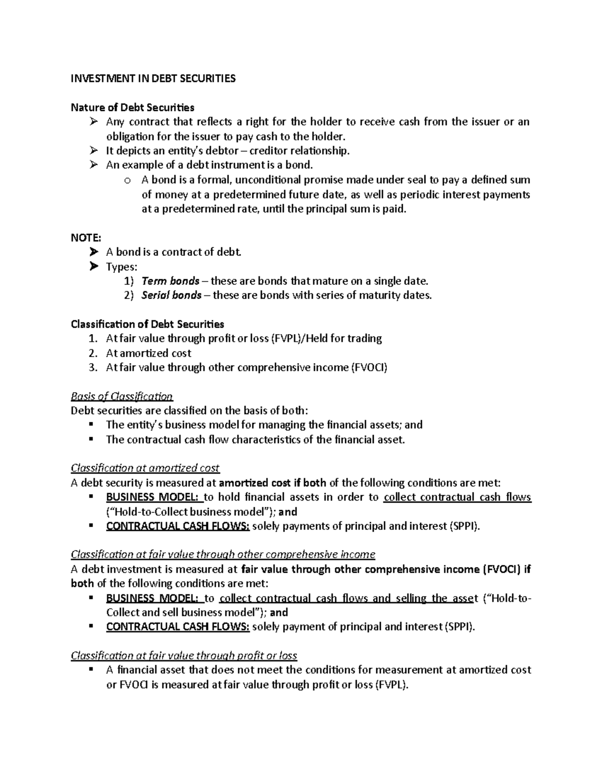 Investment in Debt Securities - Comprehensive Notes for Finance 101 ...
