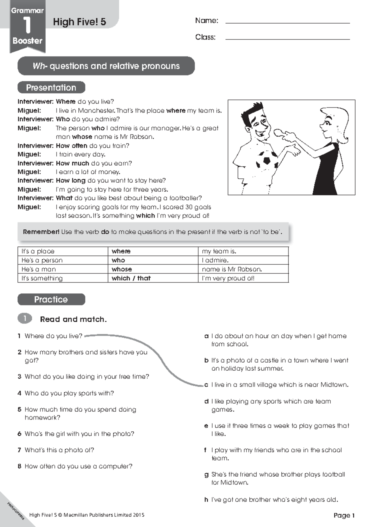 HF5 Grammar Booster Exercises - High Five! 5 Grammar 1 Booster Title ...