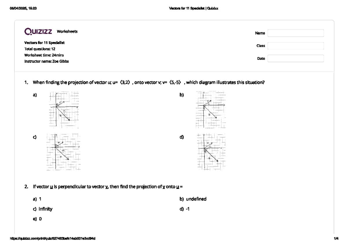 Vector Revision - worksheet - 15:23 Vectors for 11 Specialist I Quizizz ...