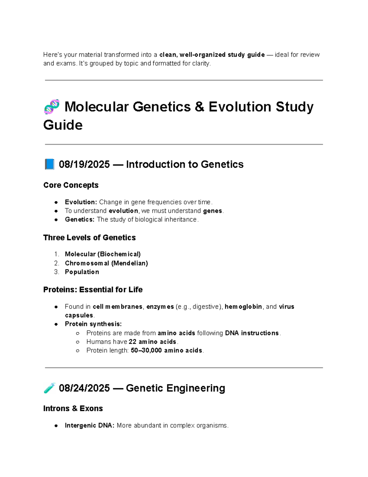Molecular Genetics Evolution Study Guide For Exam 2 Anthro 101