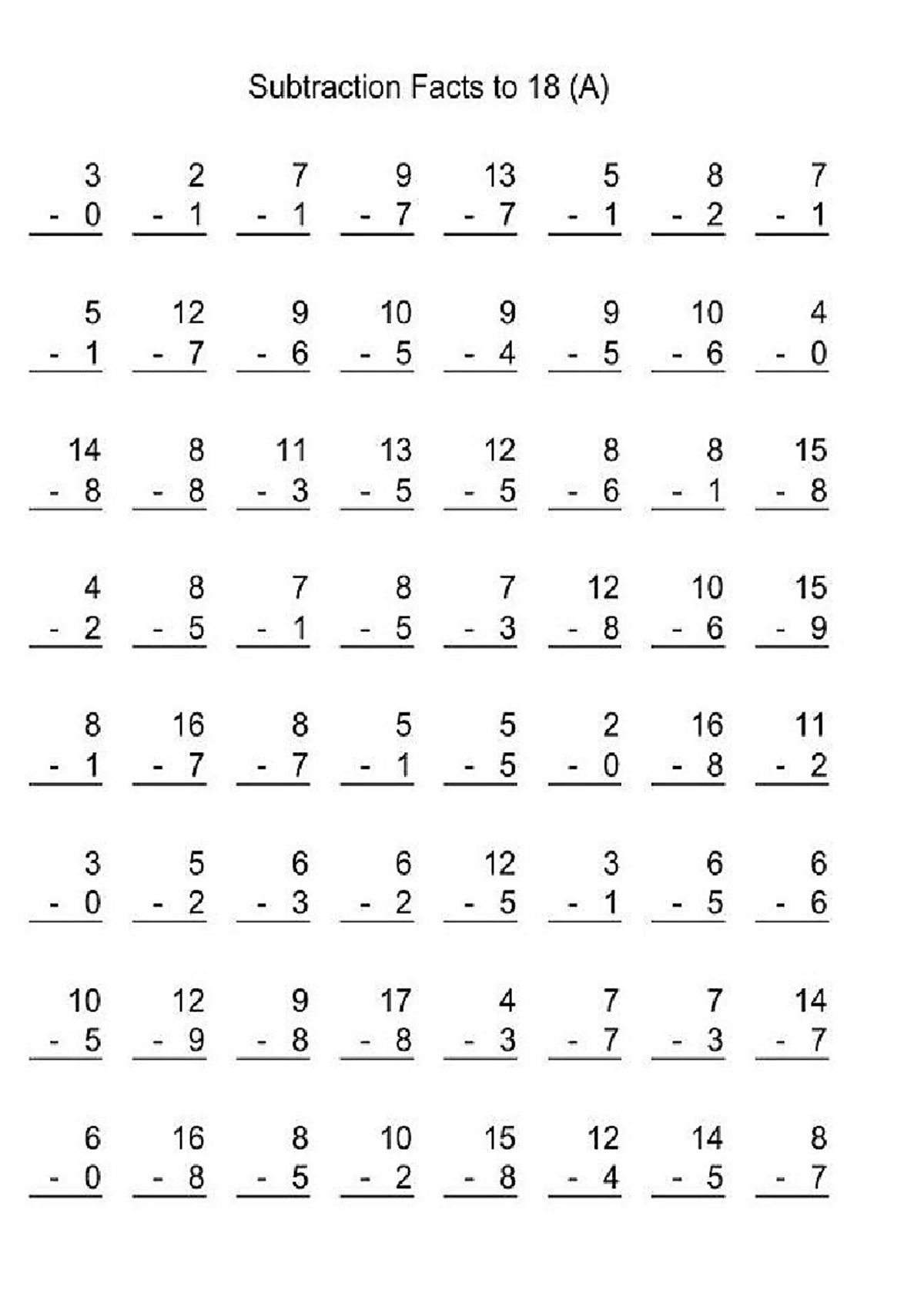 Math Competition - Subtraction & Addition Facts (6 10) - Studocu