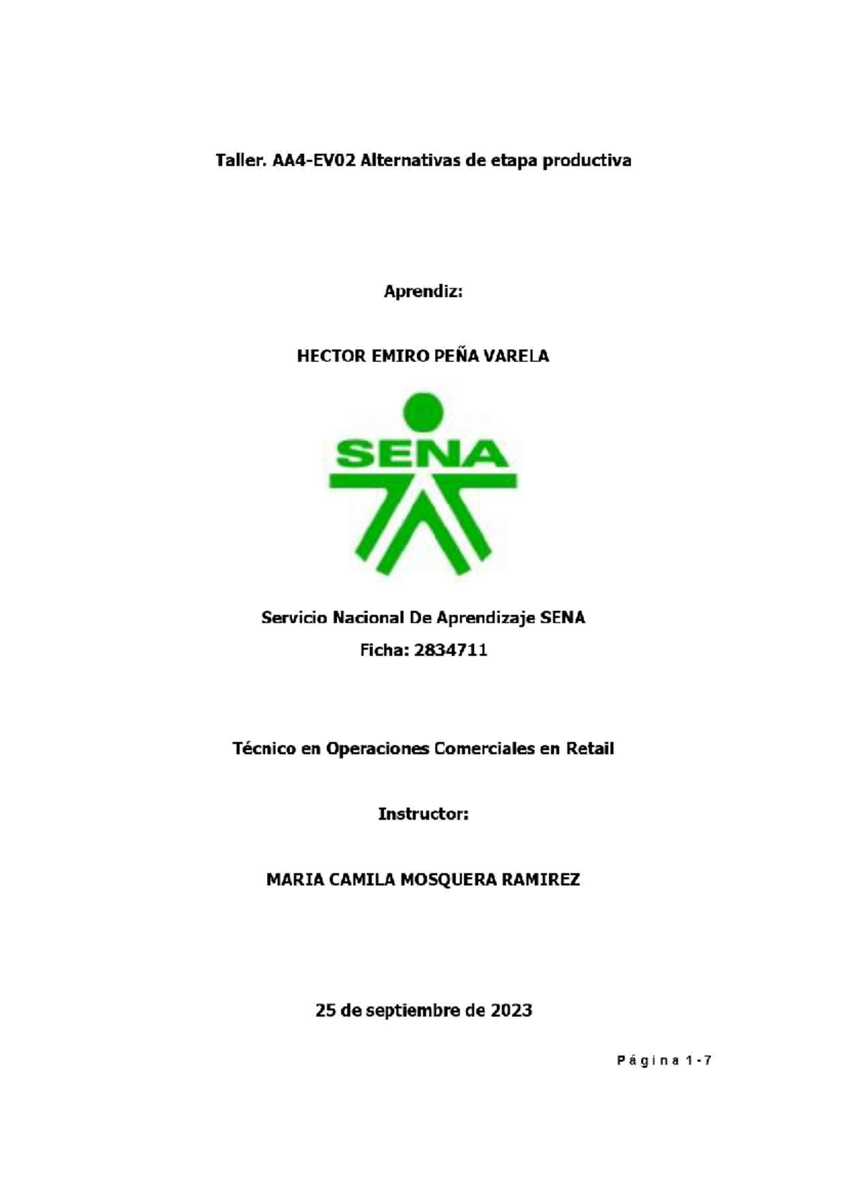 Taller: AA4-EV02 Alternativas de Etapa Productiva - Studocu