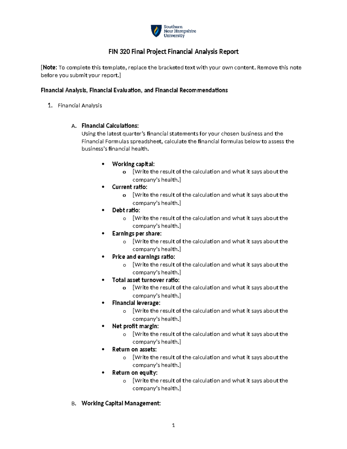 FIN 320 Final Project: Comprehensive Financial Analysis Report - Studocu