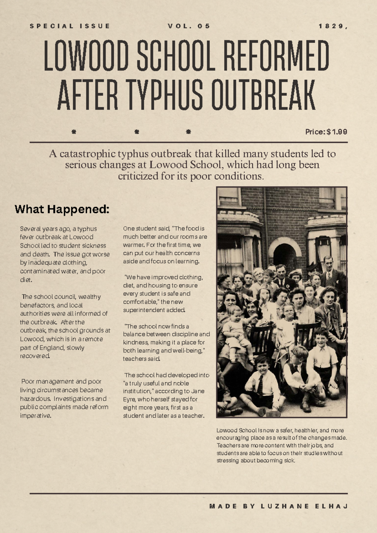 Lowood School Reform After Typhus Outbreak: A Special Issue Vol. 051829 ...